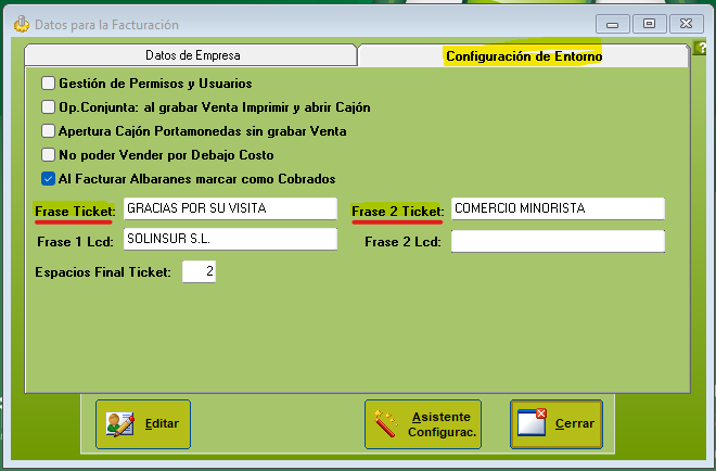 Añadir frases al pie del ticket Tpvsof – Soporte Técnico Solinsur